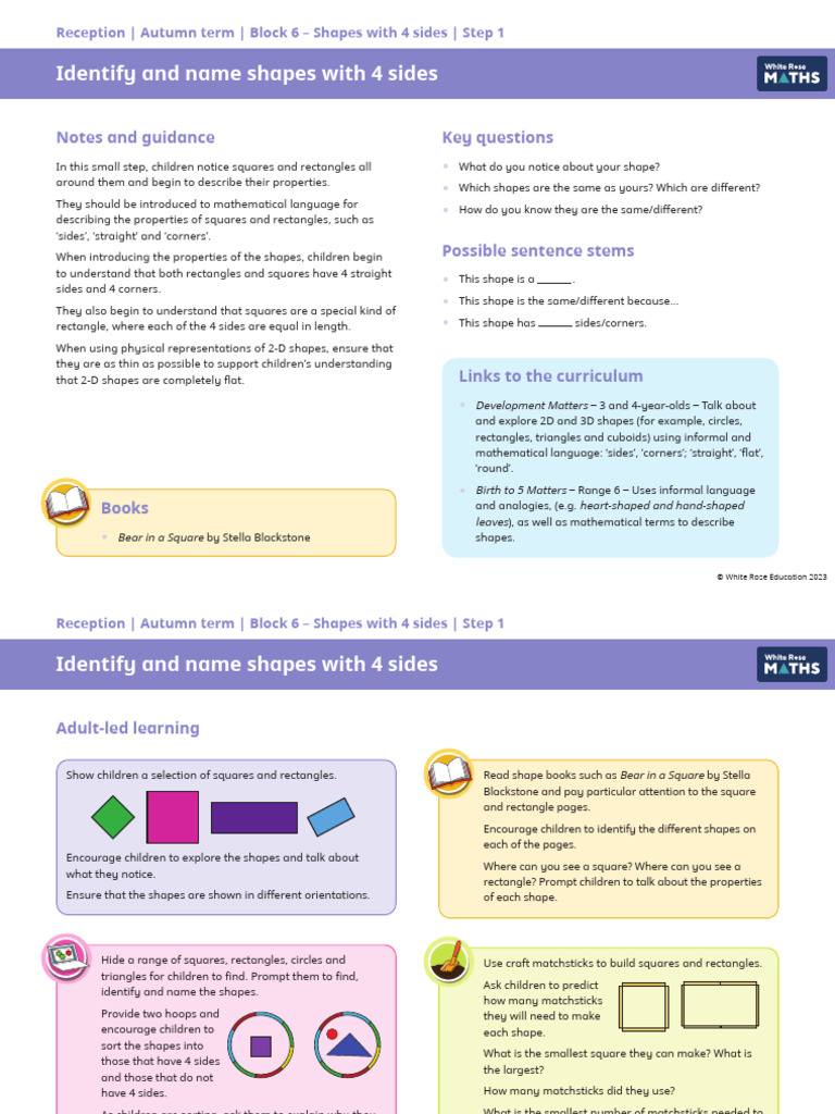 Reception Autumn Block 6 Shapes With 4 Sides SOL Step 1-1 | PDF | Shape ...