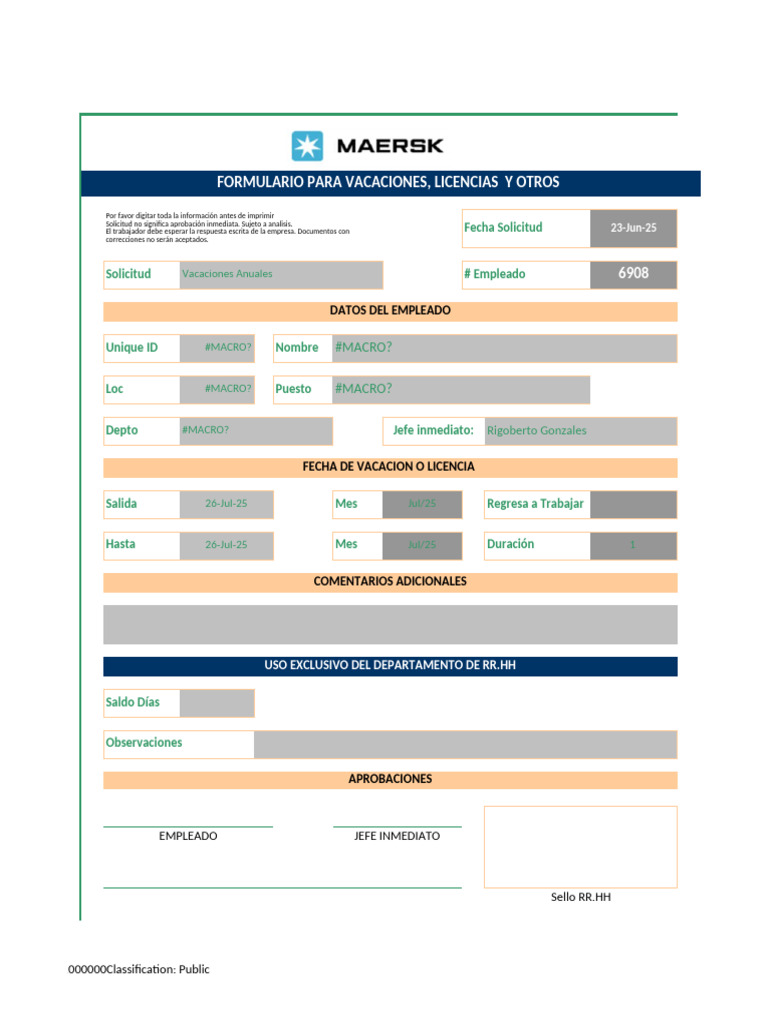 Formulario de Solicitud de Vacaciones | PDF