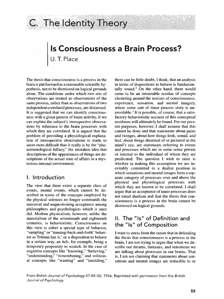 02 - Is Consciousness A Brain Process - Place | PDF