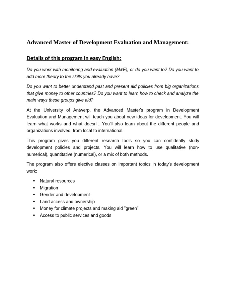Advanced Master's in Development Evaluation | PDF
