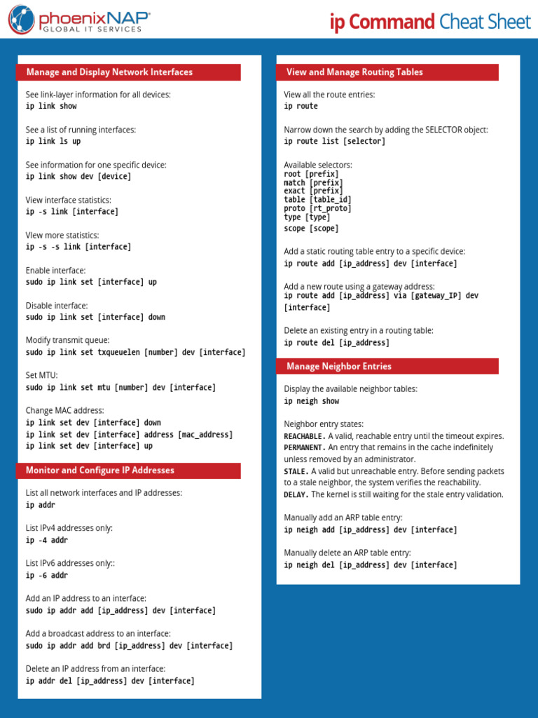 IP Command Cheat Sheet for Networking | PDF | Ip Address | Computer Network