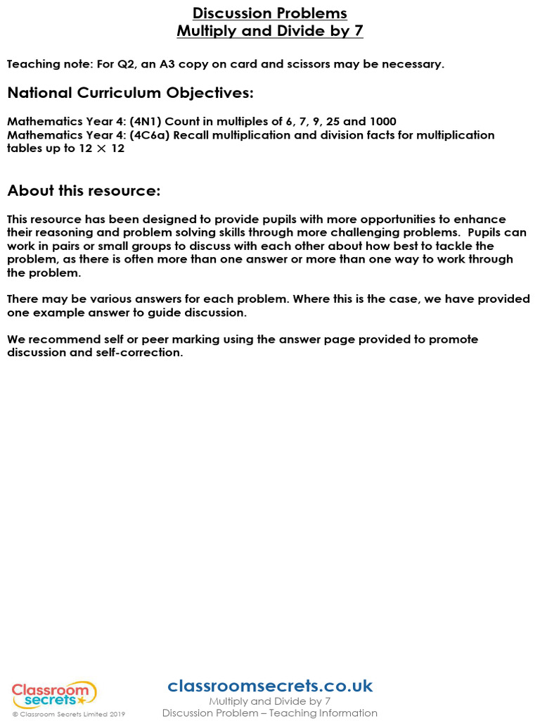 Year 4 Multiply and Divide by 7 DP | PDF | Multiplication