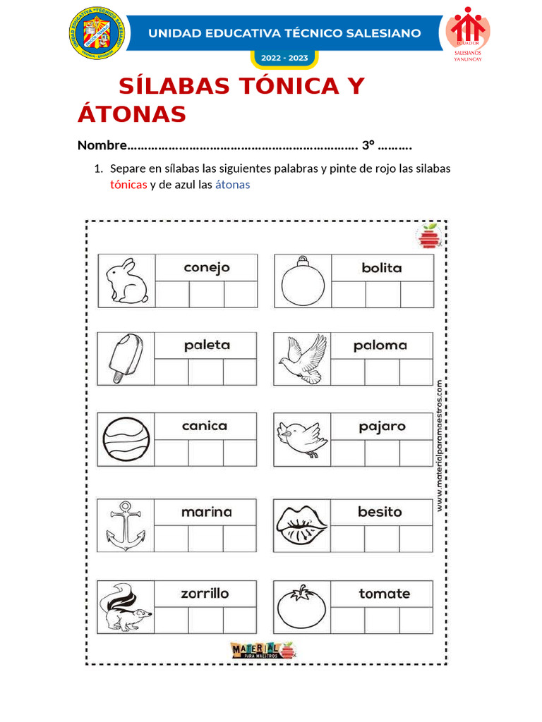 Sílabas Tónica y Átonas | PDF