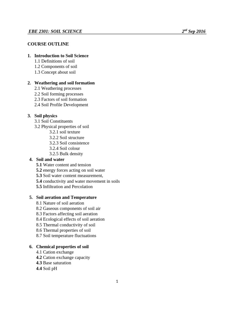 EBE 2301 Course Outline | PDF | Soil | Horticulture
