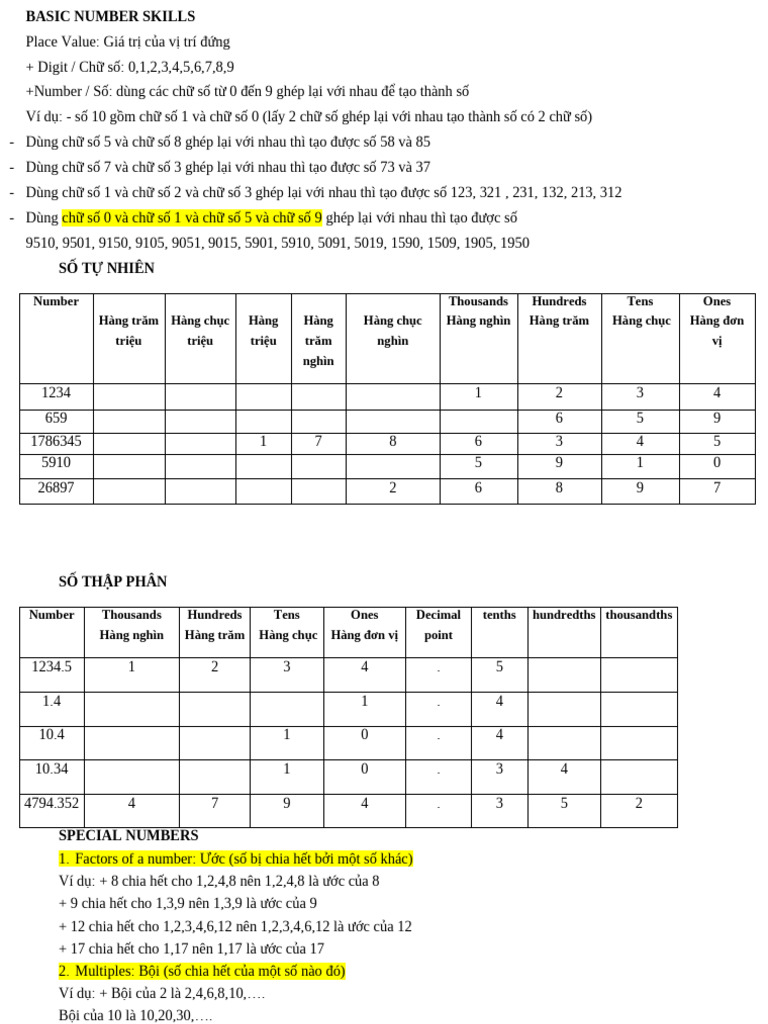Basic Number Skills + Fraction | PDF