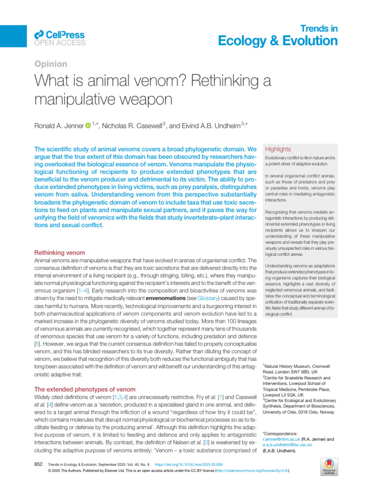 Rethinking Animal Venom as a Weapon | PDF | Venom | Evolution