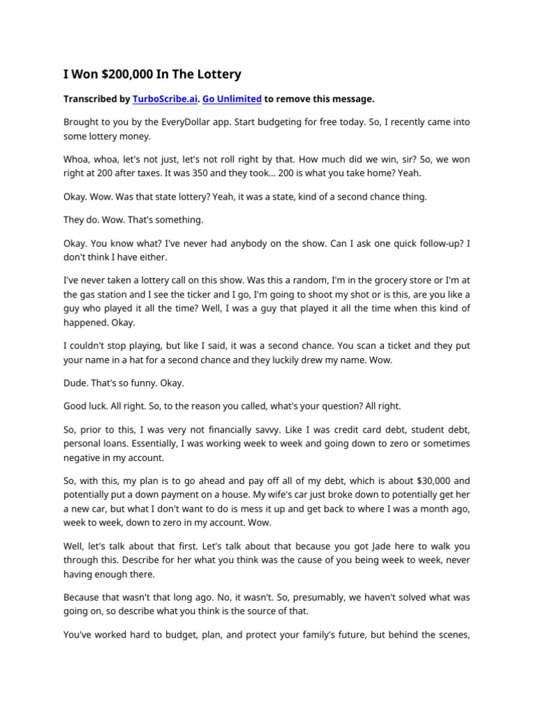 I Won $200,000 in The Lottery | PDF