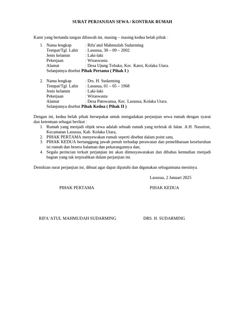 Surat Perjanjian Sewa | PDF