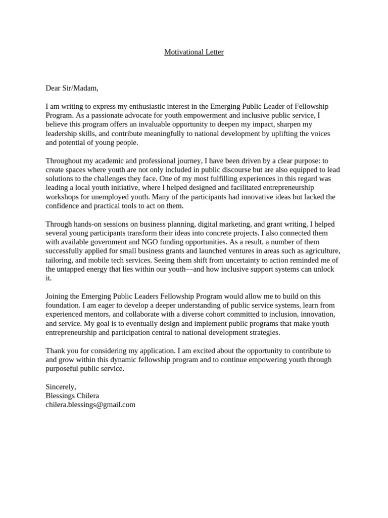 Motivational Letter for Fellowship Program | PDF