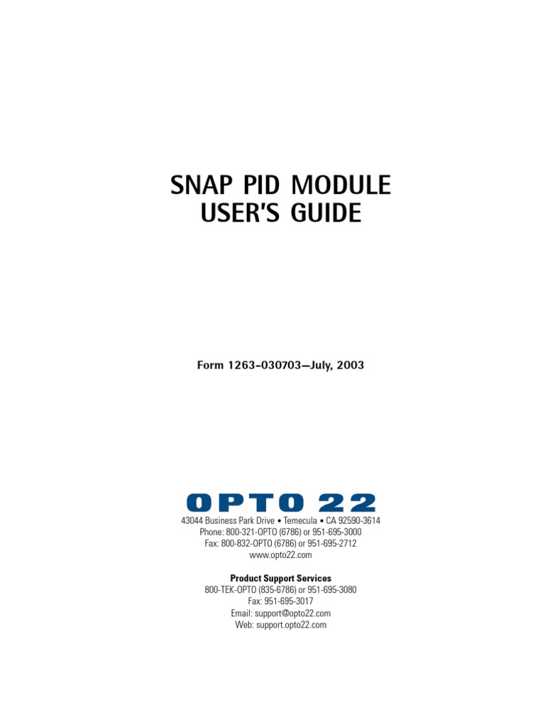 Snap Pid Module User'S Guide: Form 1263-030703-July, 2003 | PDF ...