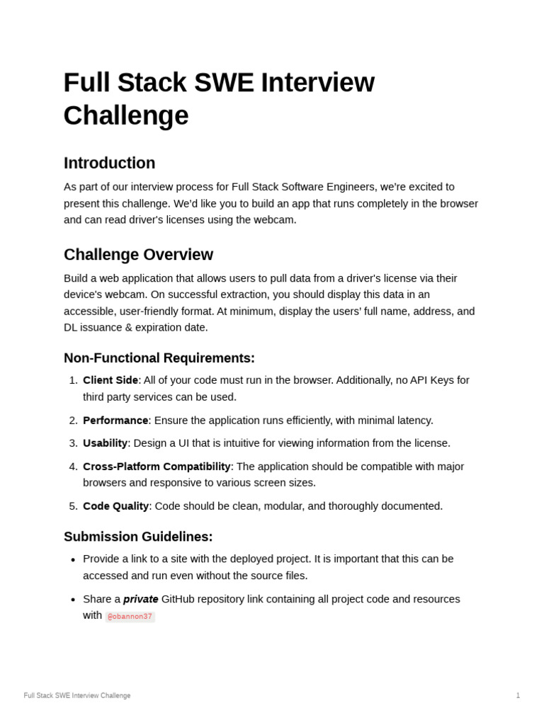 Full Stack Swe Interview Challenge | PDF | Usability | Application Software