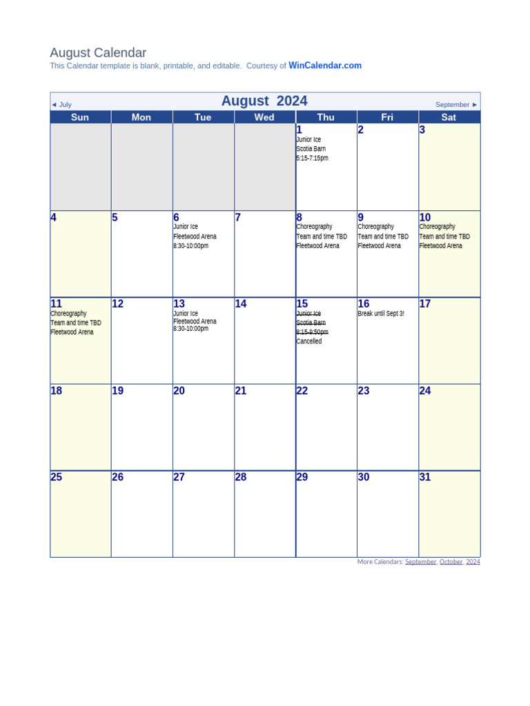 Editable August 2024 Calendar Template | PDF