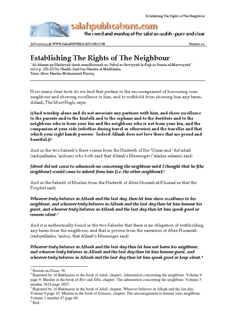 Rights of Neighbours | PDF | Hadith | Prophets And Messengers In Islam