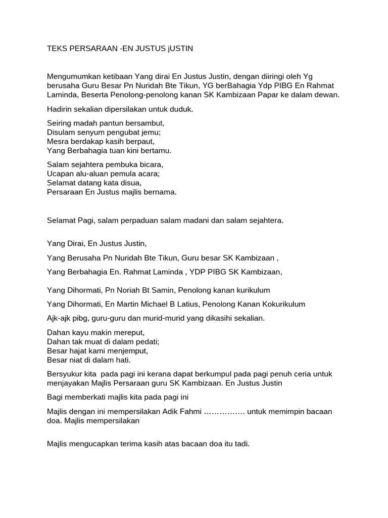 Teks Juruacara Majlis Persaraan | PDF