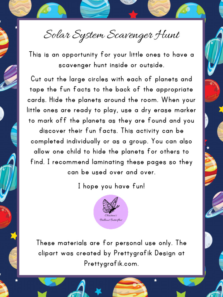 Solar System Scavenger Hunt Activity | PDF | Planets | Solar System