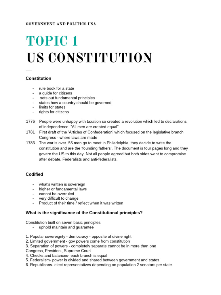 Topic 1 Us Constitution | PDF | American Government | United States ...