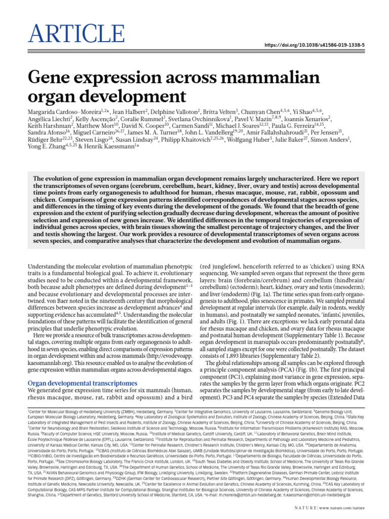 Gene Expression Across Mammalian Organ Development | PDF ...