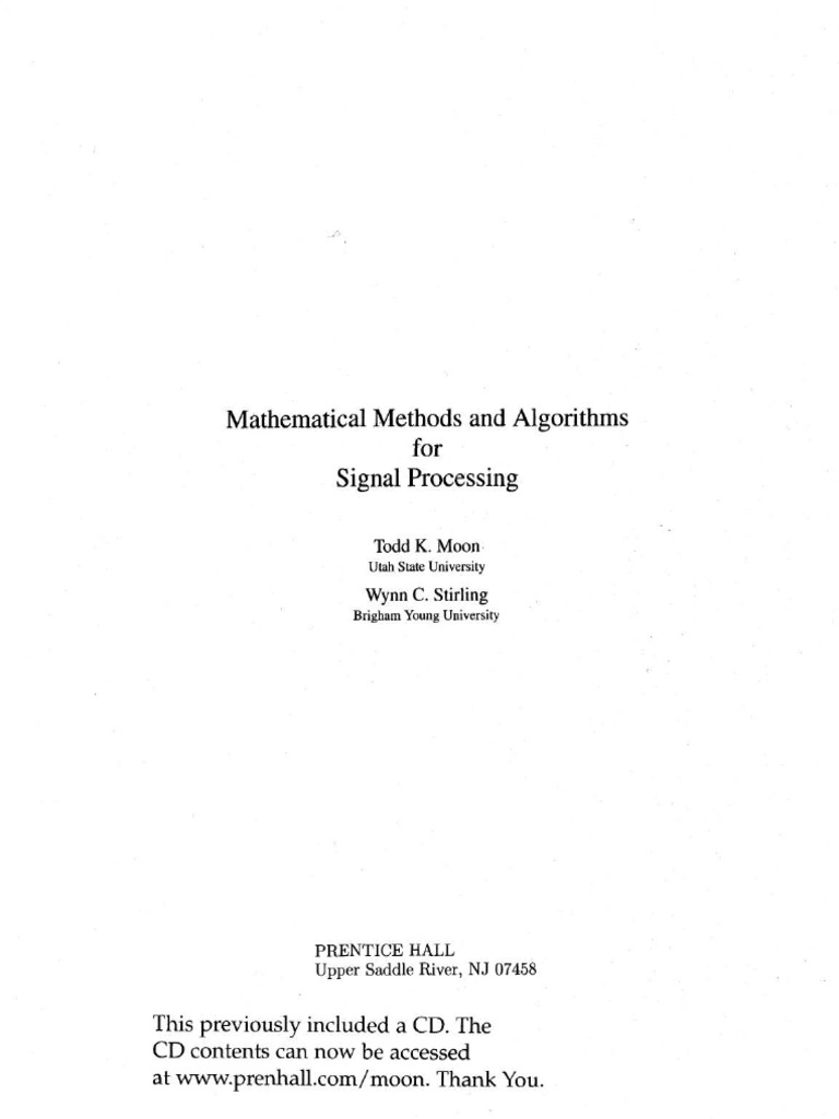 Mathematical Methods and Algorithms For Signal Processing | PDF ...