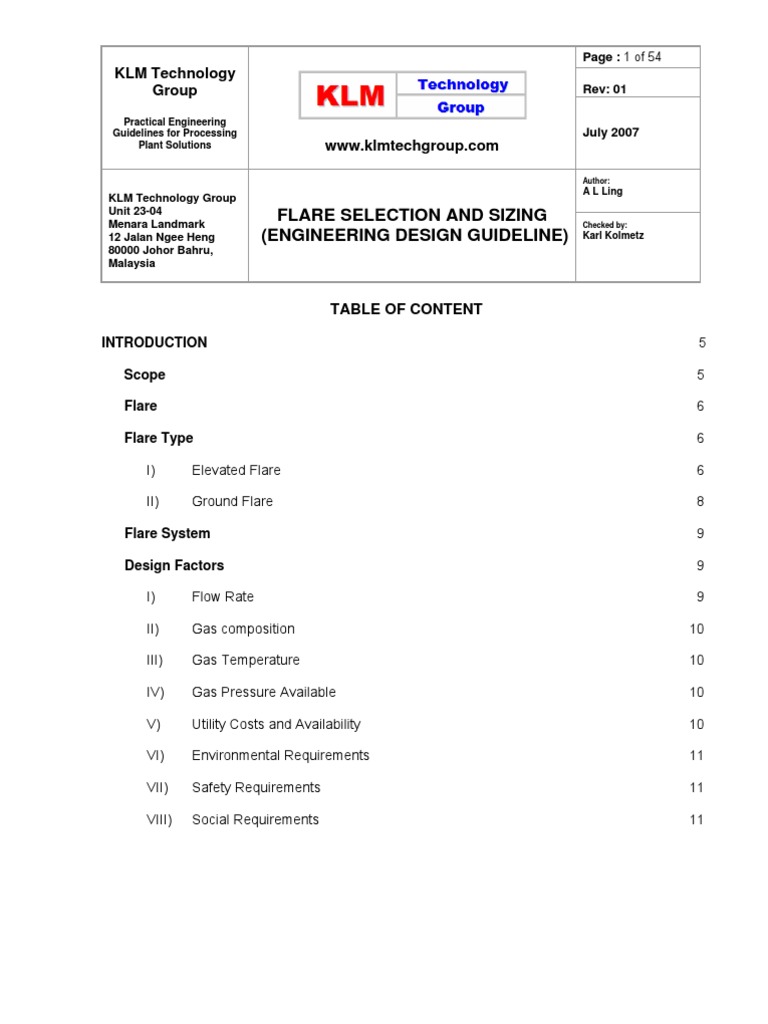 Flare Selection and Sizing (Engineering Design Guideline) : KLM ...