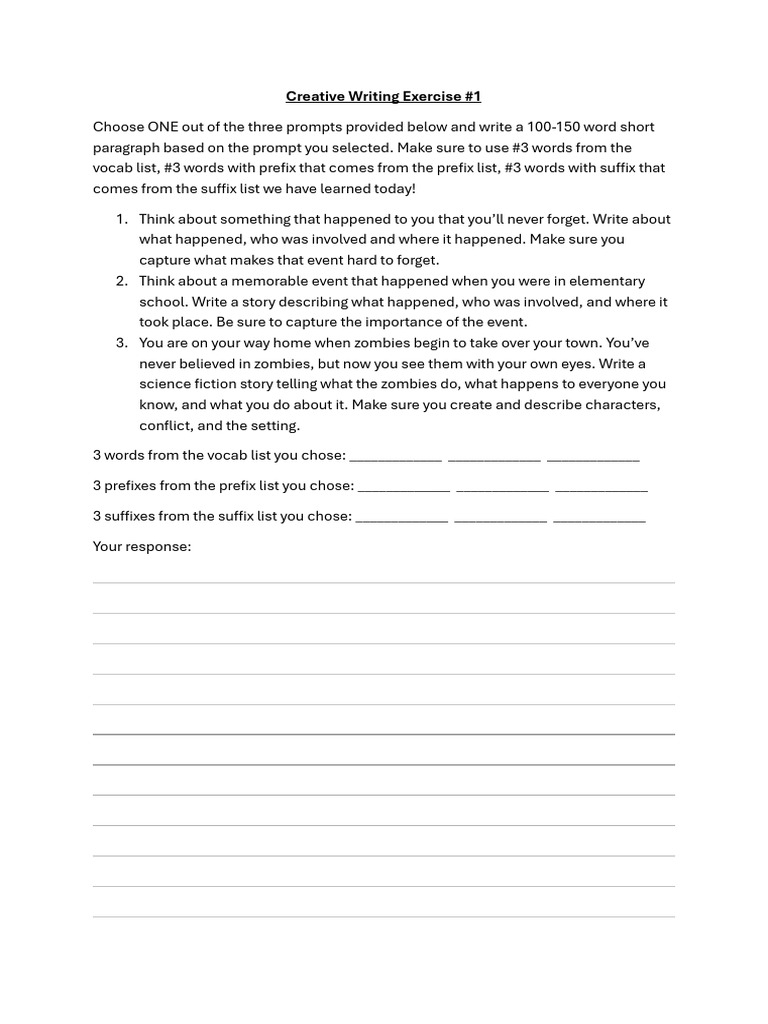 Creative Writing Exercise#1 | PDF