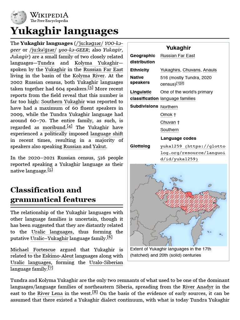 Yukaghir Languages (Wikipedia) | PDF | Sociolinguistics | Languages Of ...