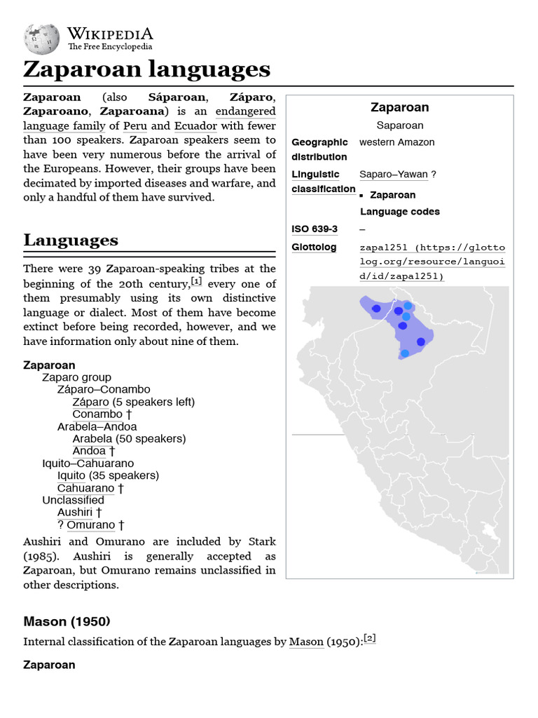 Endangered Zaparoan Language Family | PDF | Human Communication ...