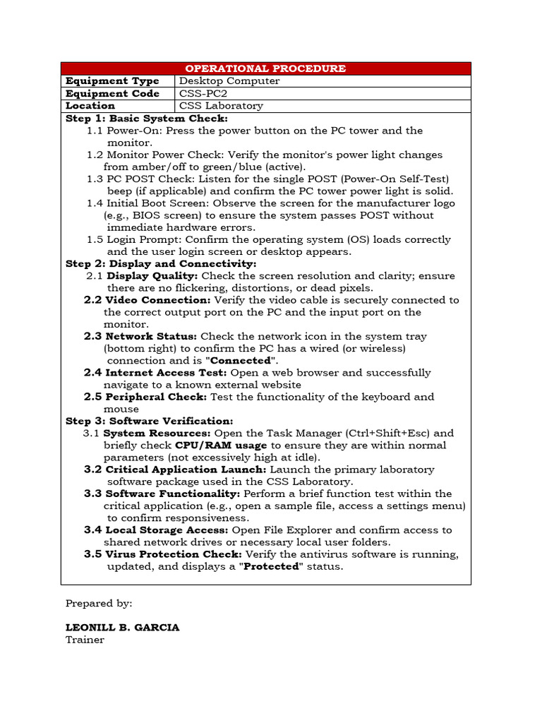 Desktop Computer Operational Procedures | PDF | Personal Computers ...