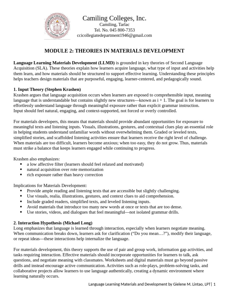 II - Theories in Materials Development | PDF | Learning | Applied ...