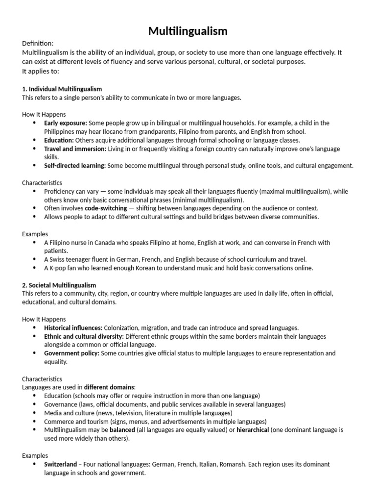Understanding Multilingualism: Types & Benefits | PDF | Multilingualism ...