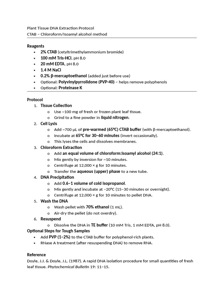 Plant Tissue DNA Extraction Protocol | PDF | Precipitation (Chemistry ...