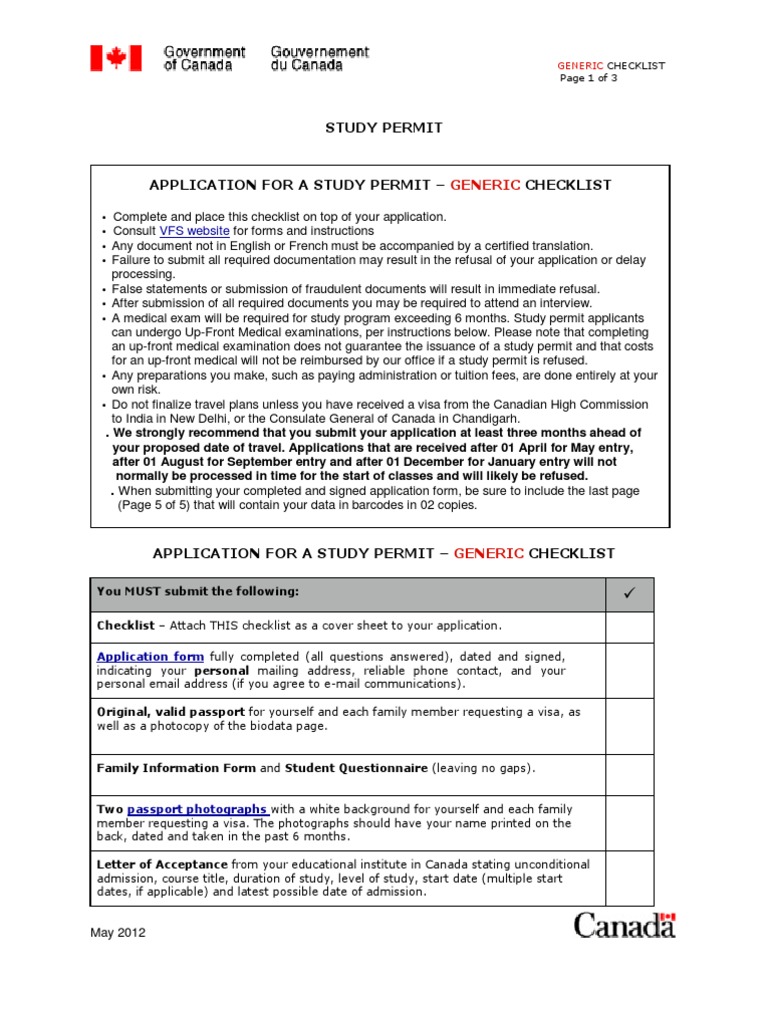 Study Permit Application Checklist | PDF