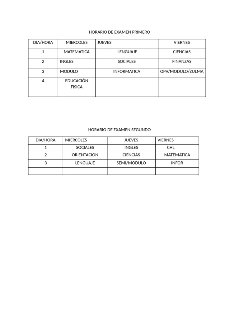 Horario de Examen 3 p | PDF