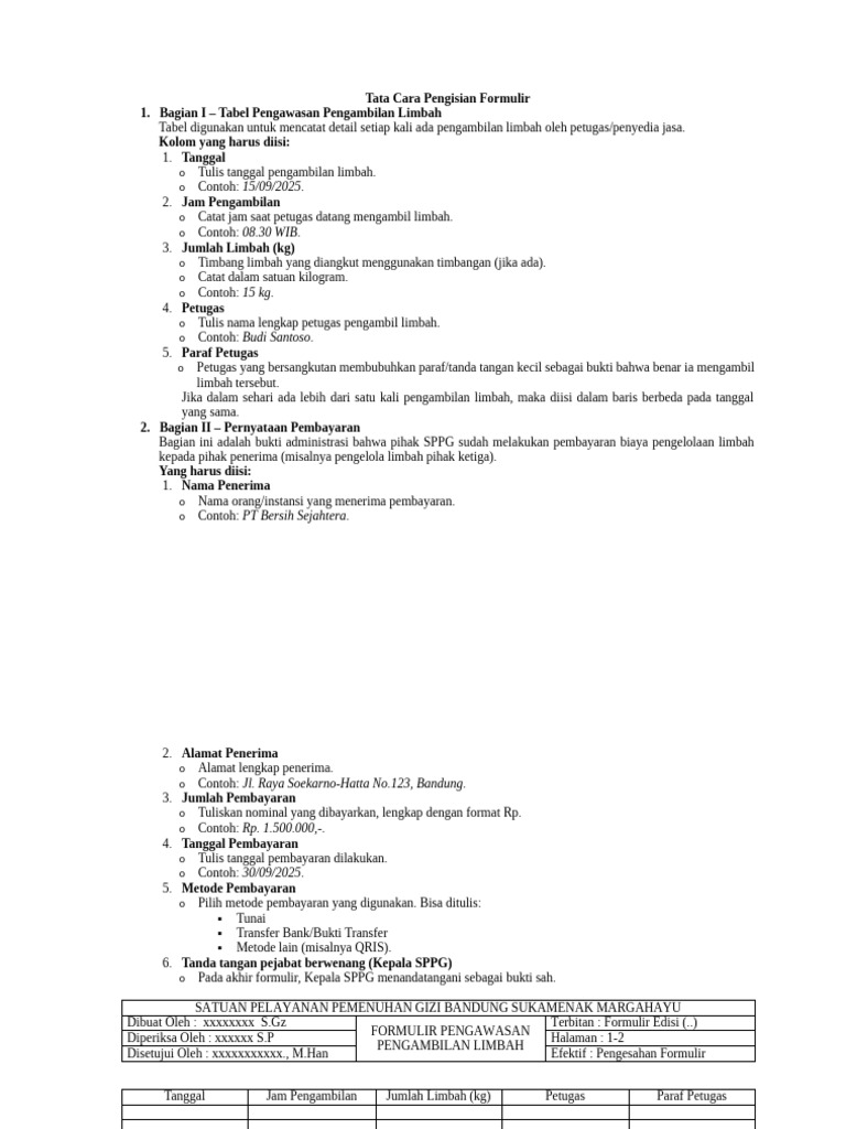 Panduan Pengisian Formulir Limbah | PDF