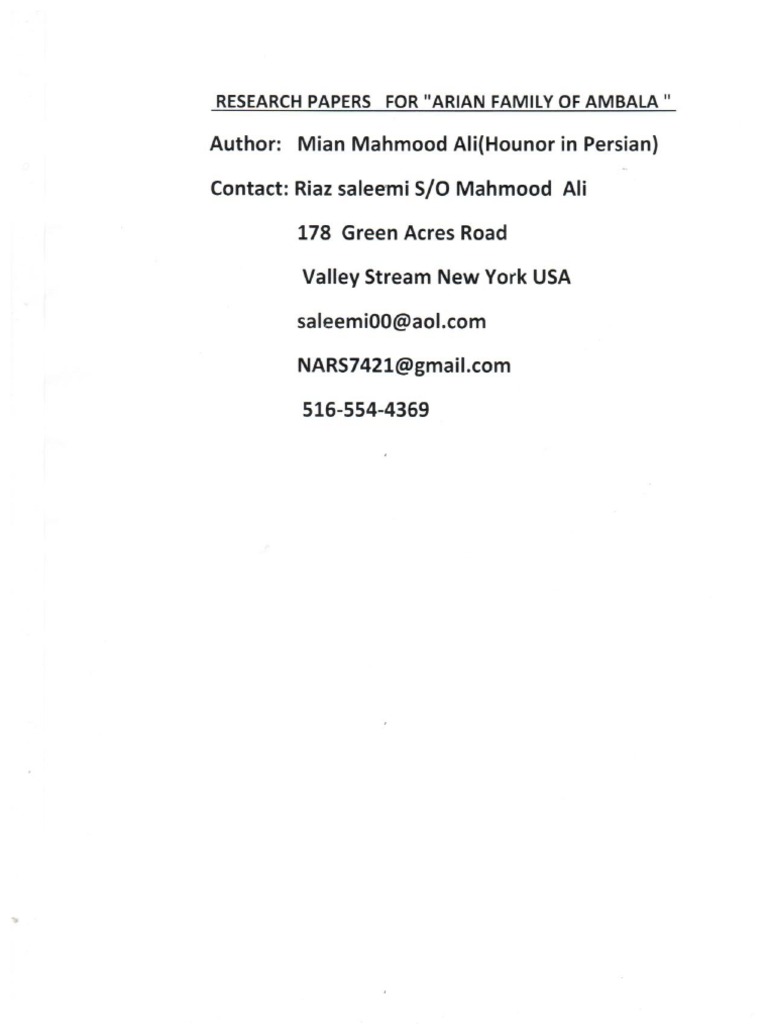 Research of Arian Family of Ambala (India) - Signed | PDF