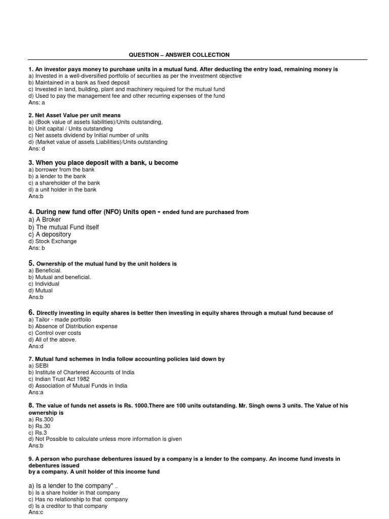 Amfi Mock Test Paper | PDF | Mutual Funds | Bonds (Finance)