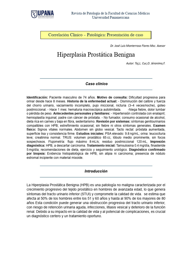 Hiperplasia Prostática Benigna: Caso Clínico | PDF | Cáncer ...