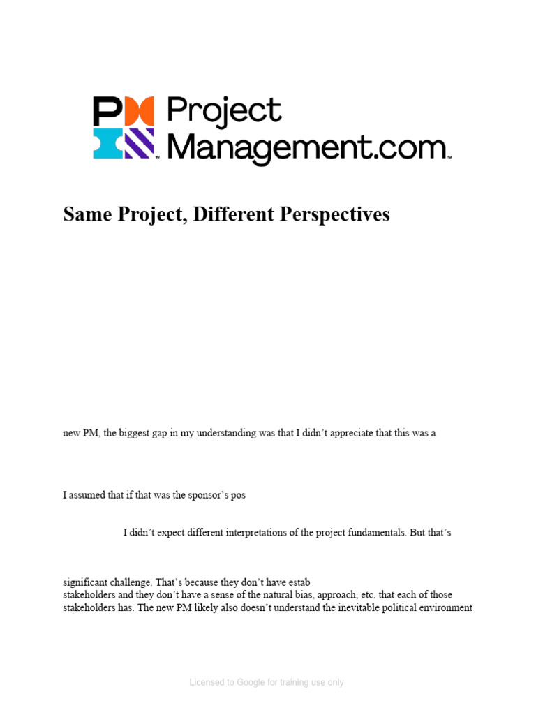 Same Project, Different Perspectives, PMI | PDF | Stakeholder ...