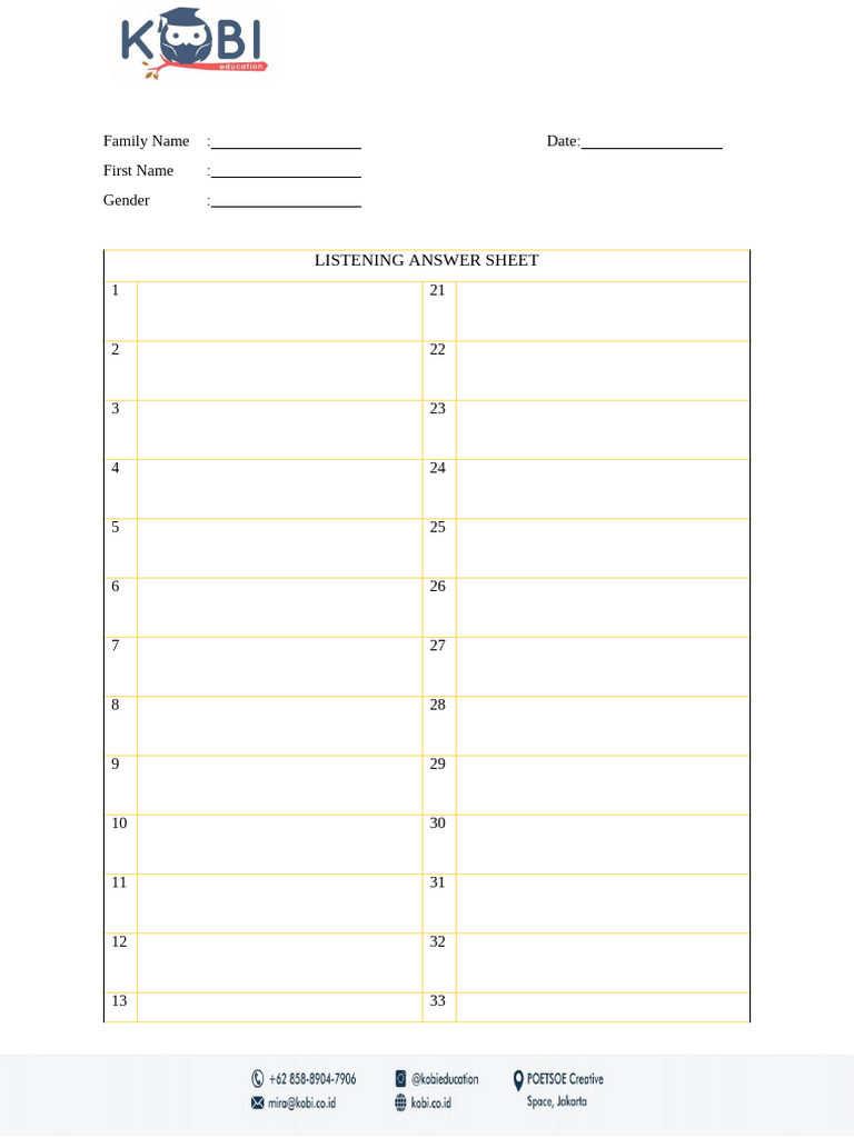 IELTS Listening and Reading Answer Sheet | PDF