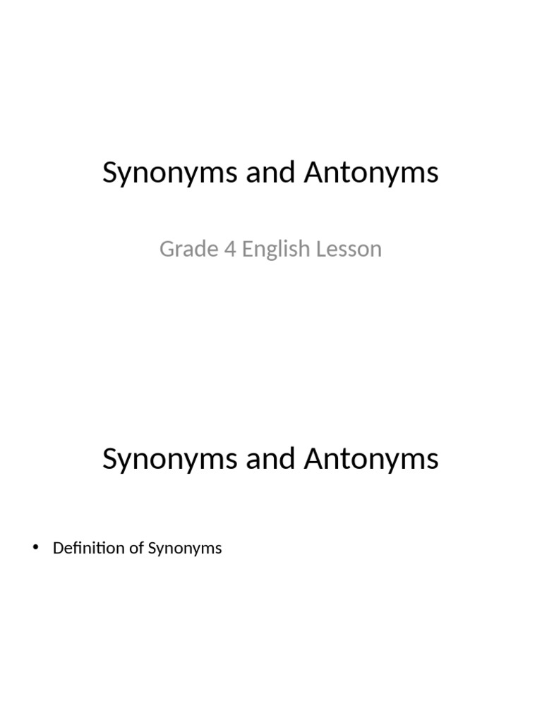 Grade 4 Synonyms and Antonyms Guide | PDF