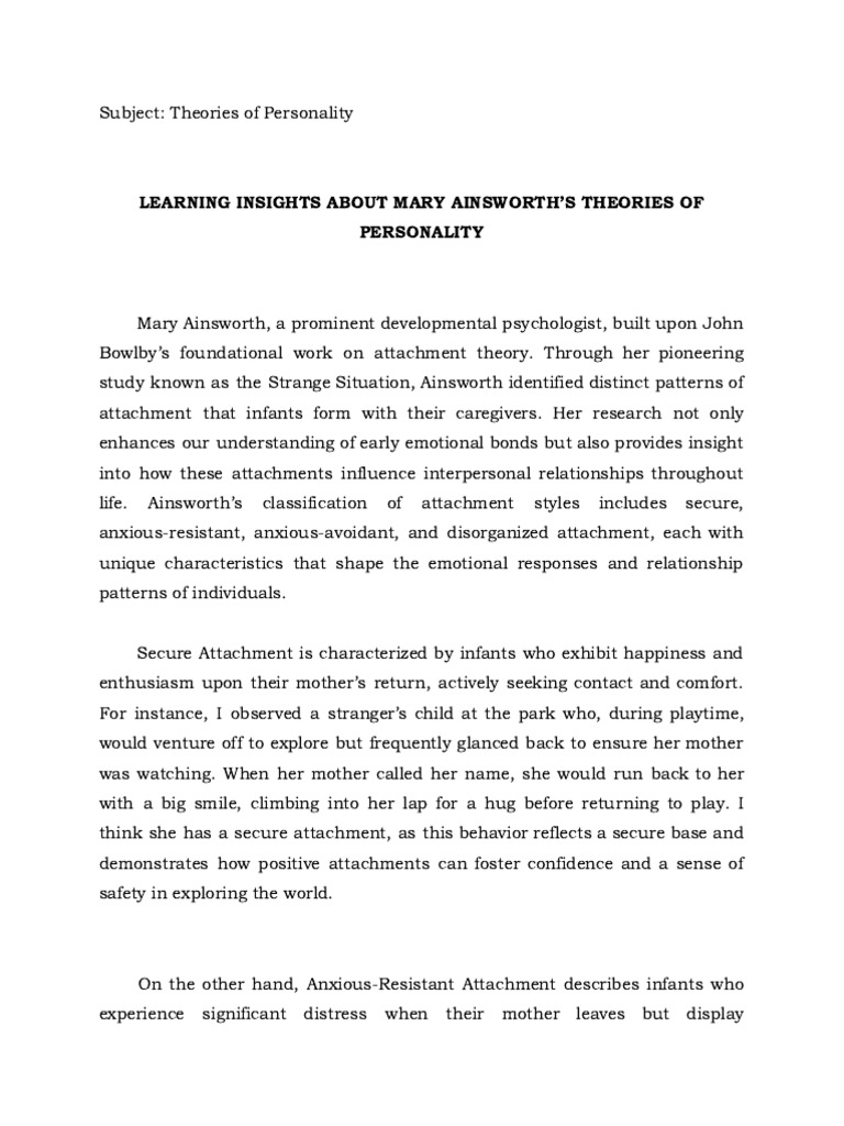 Mary Ainsworth | PDF | Attachment Theory | Childhood