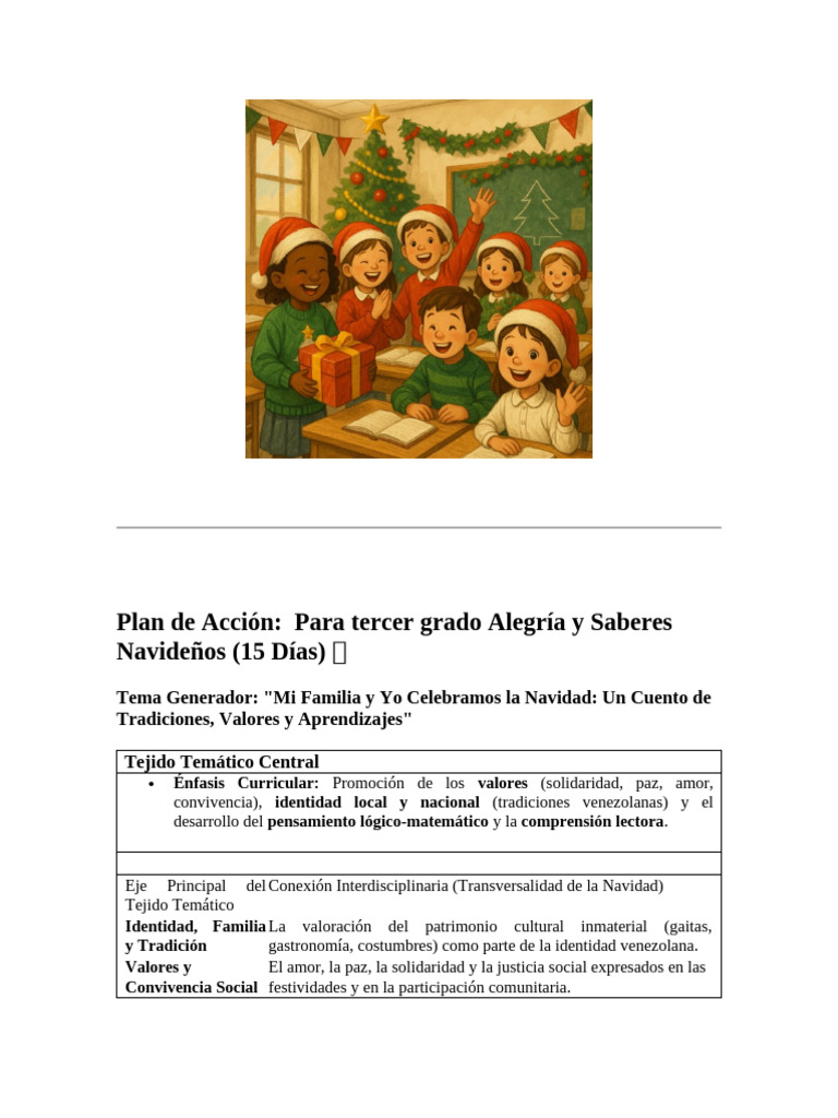 Plan de Acción Navidad Tercer Grado | PDF | Navidad | Matemáticas