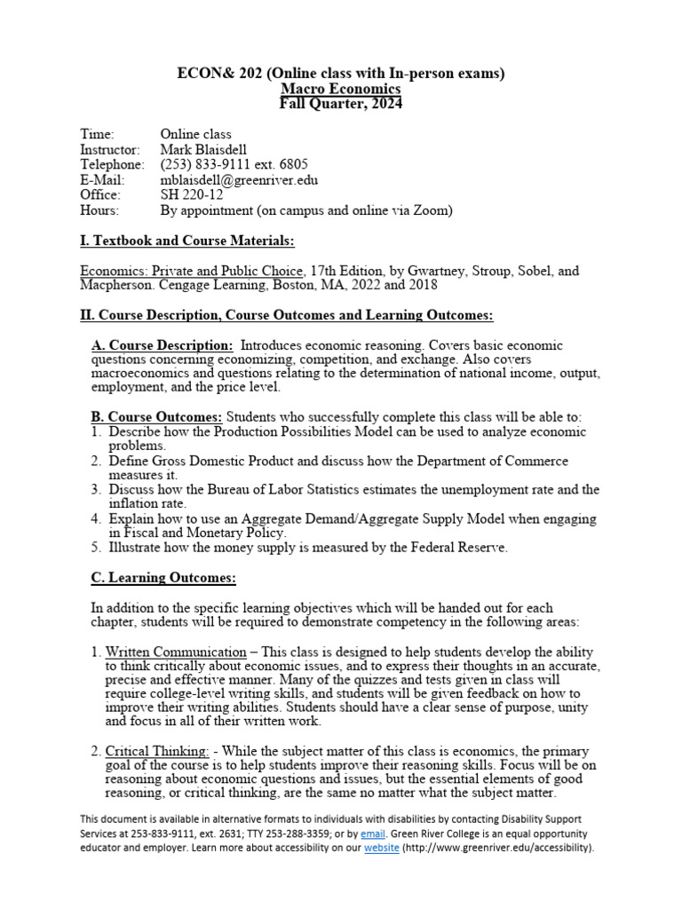 Course Syllabus - ECON& 202 Online Class Fall 2024 | PDF ...