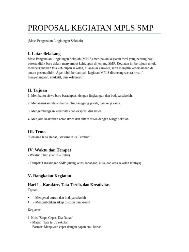 Proposal Kegiatan MPLS SMP 2023 | PDF