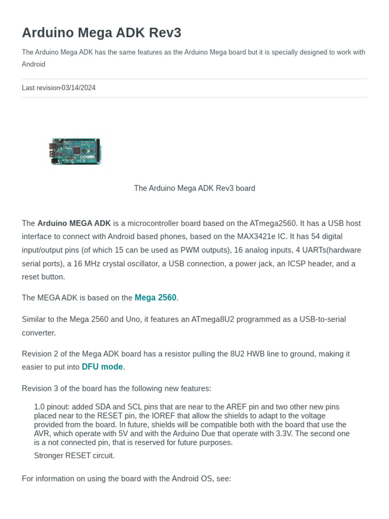 Arduino Mega ADK Rev3 Overview | PDF | Arduino | Computer Engineering
