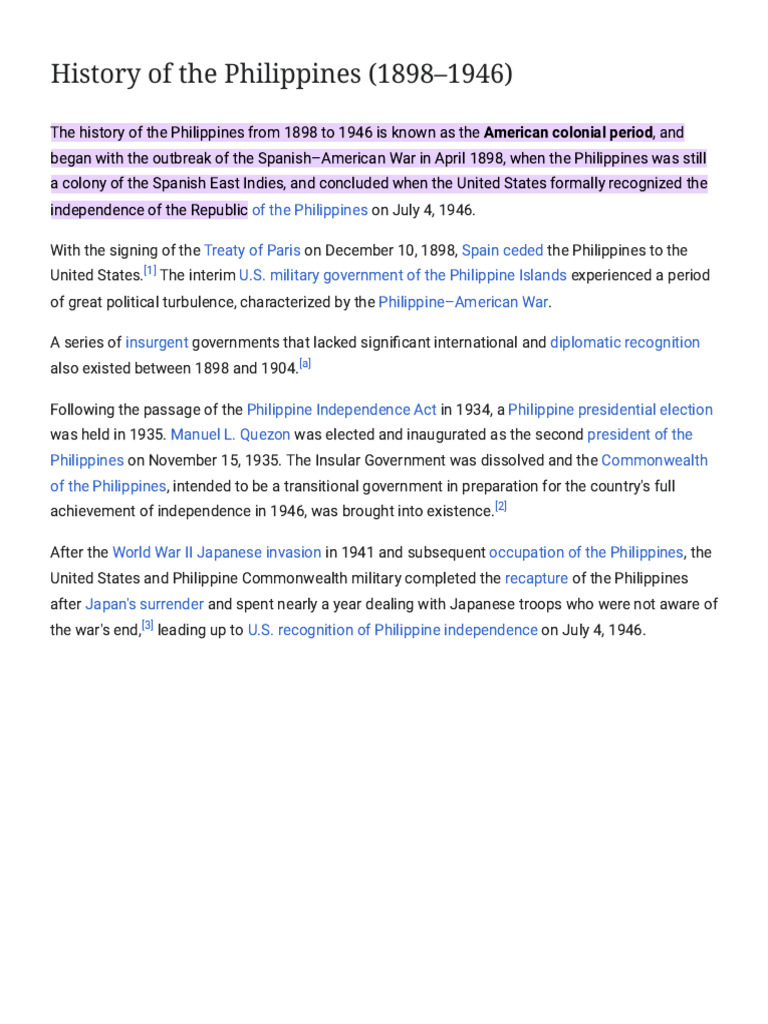 History of the Philippines (1898–1946) - Wikipedia | PDF | Philippines ...