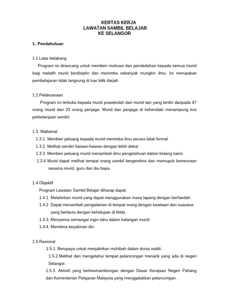 Kertas Kerja Lawatan 2025 | PDF