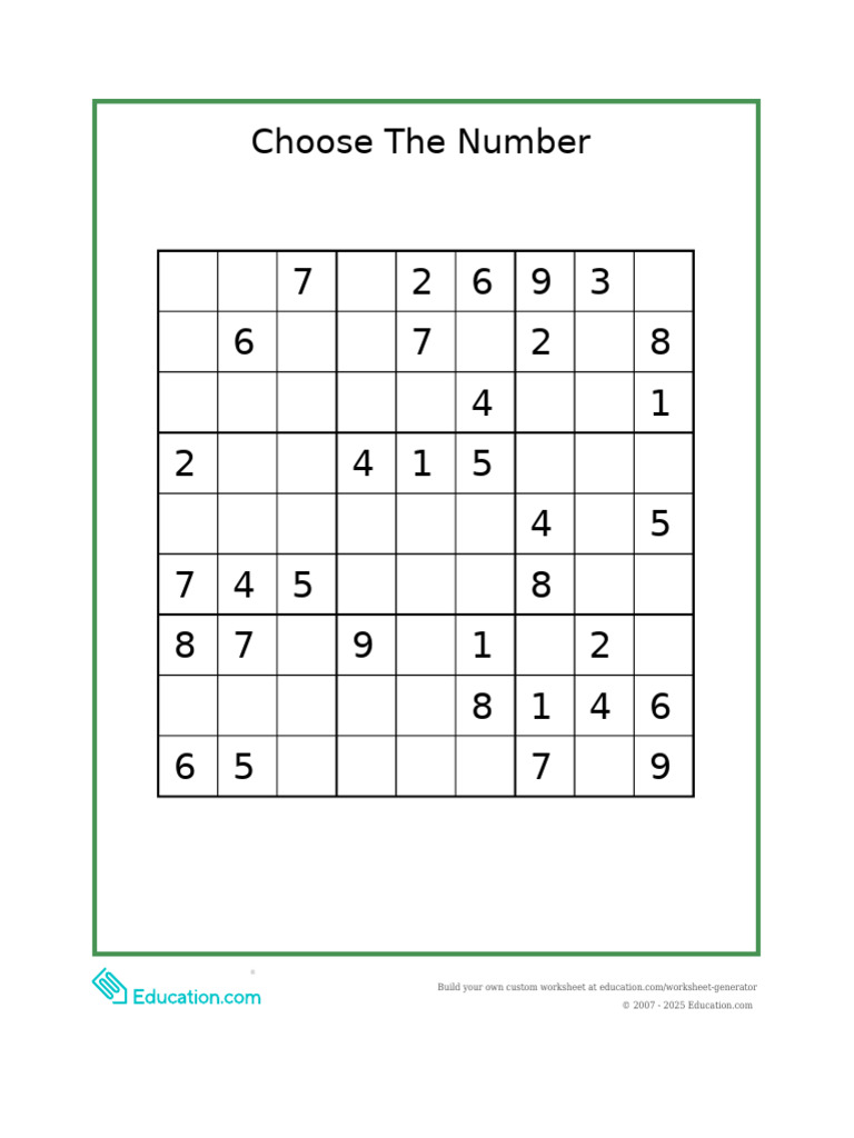 Choose Your Numbers Worksheet | PDF