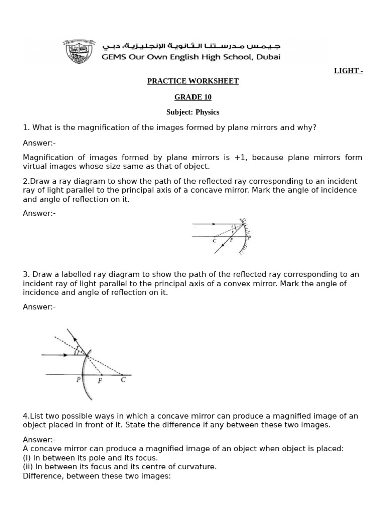 LIGHT- Reflection and Refraction Study Material (1) | PDF | Refractive ...