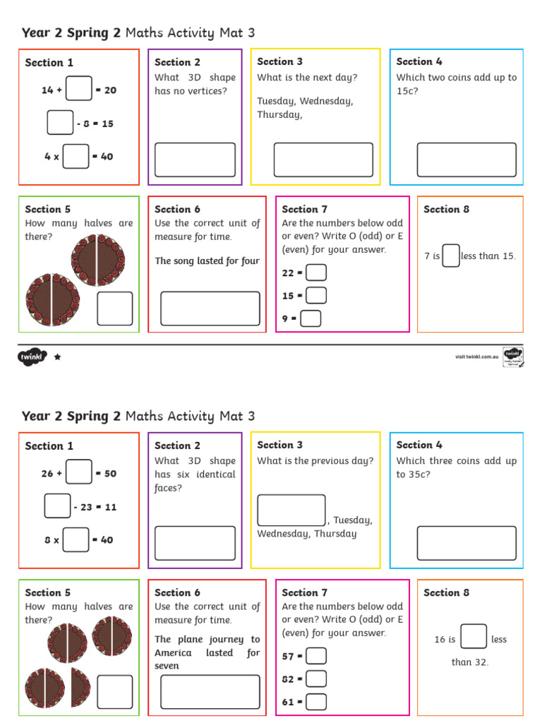 Year 2 Maths Spring 2 Mat 3 | PDF
