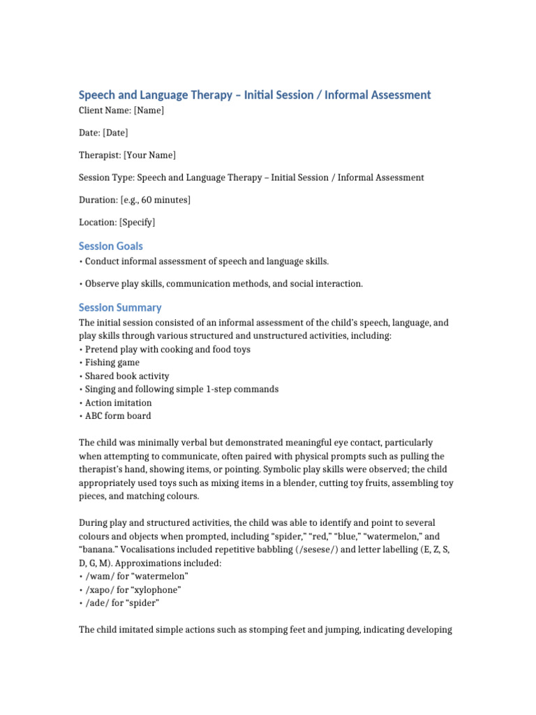 Initial Session SLT 5yo Autism | PDF | Communication | Imitation